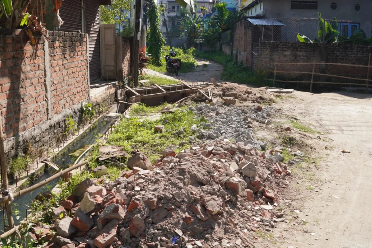 Residents of Guwahati’s Bishnu Path Flag Stalled Drain Work, Blocked ...