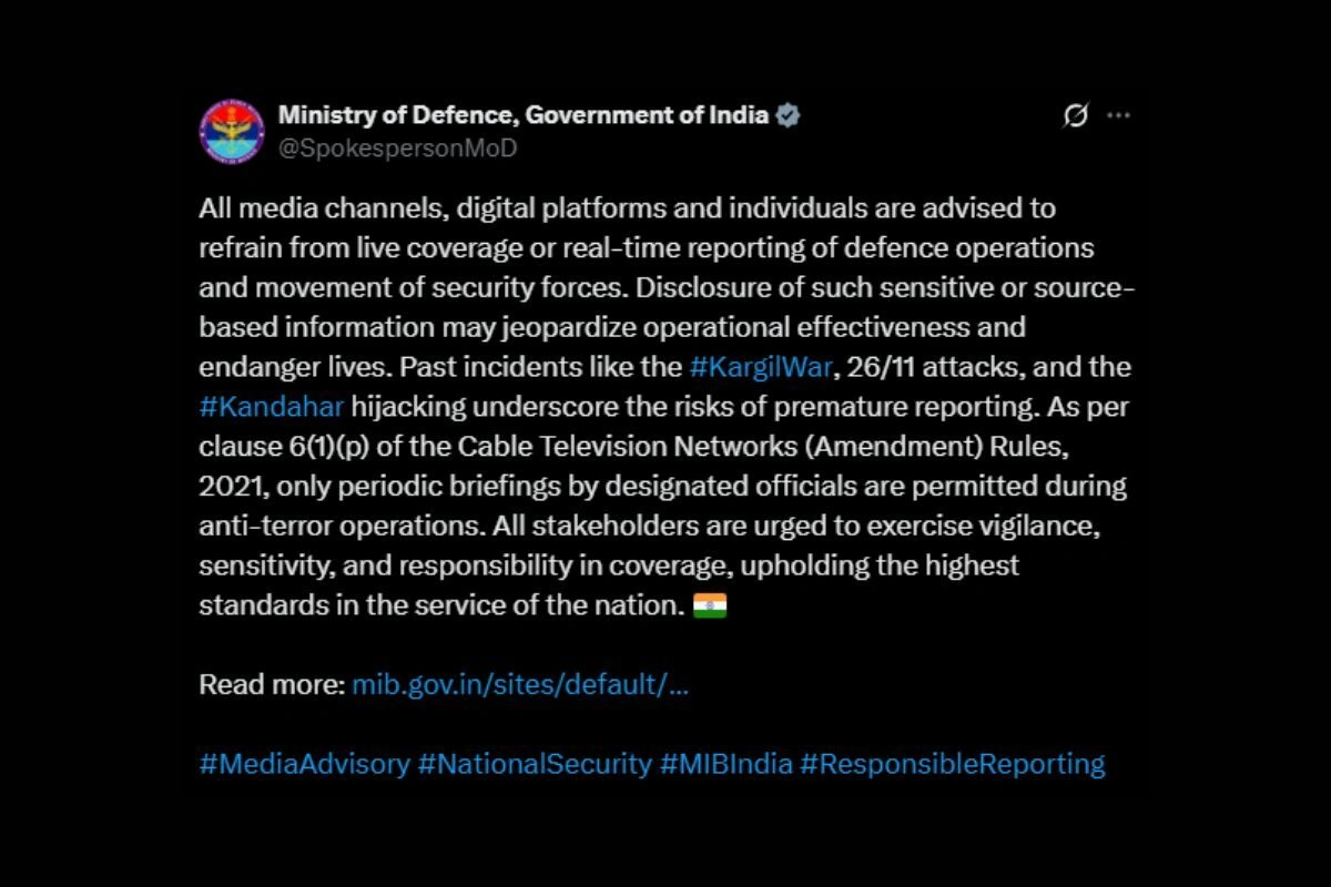 Centre Advises Media To Refrain Live Coverage Of Defence Operations