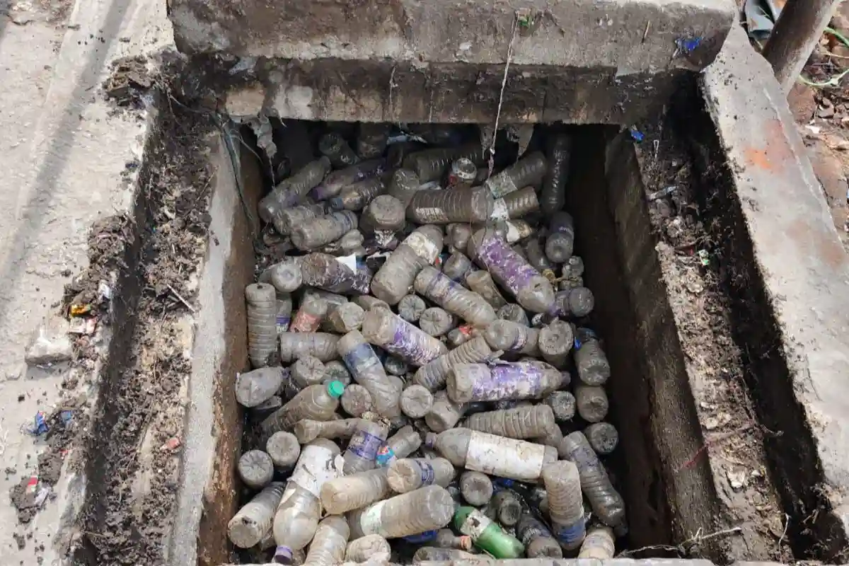 Plastic Bottles and Garbage Found Clogging Drain at Guwahati’s Lakhtokia